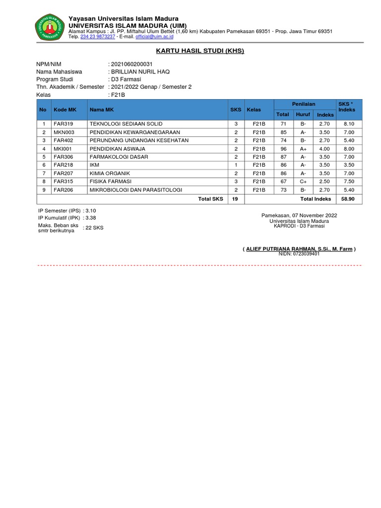 BRILLIAN NURIL HAQ-KHS-20212022 Genap-D3 Farmasi | PDF
