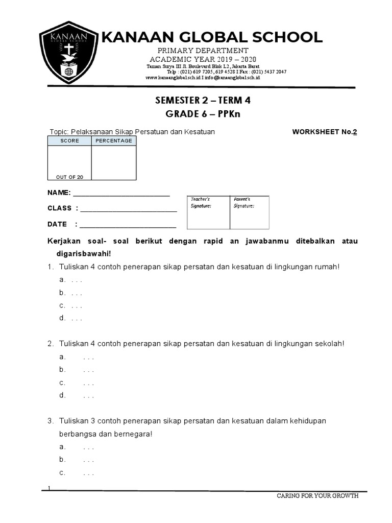 (149.50KB) Ws 2 Term 4 Bab 4 PPKN Kelas 6 | PDF