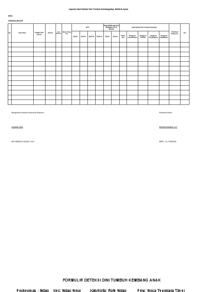 Format Pemeriksaan DDTK | PDF