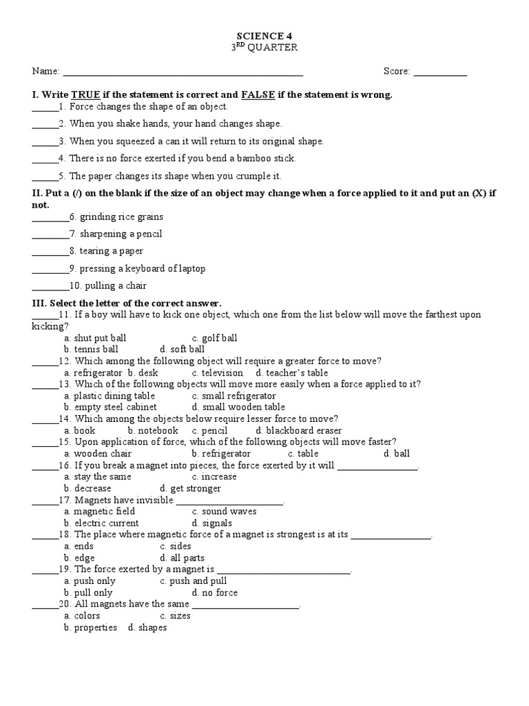 SCIENCE 3RD QUARTER TITLE | PDF | Force | Materials
