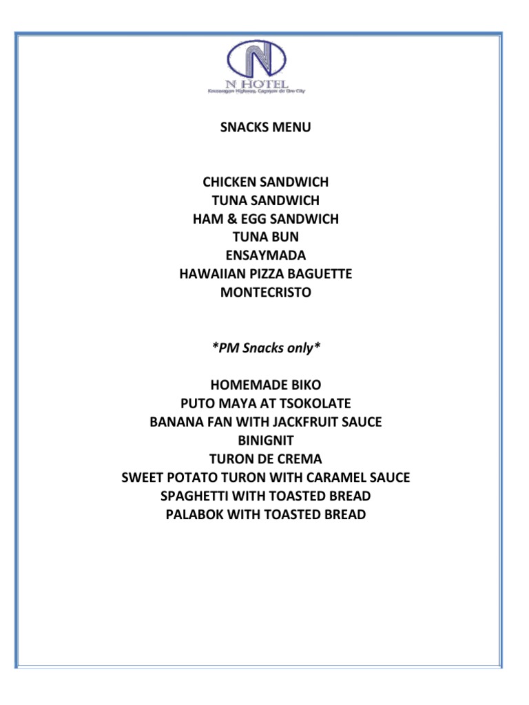 PM Snacks Menu Philippines | PDF