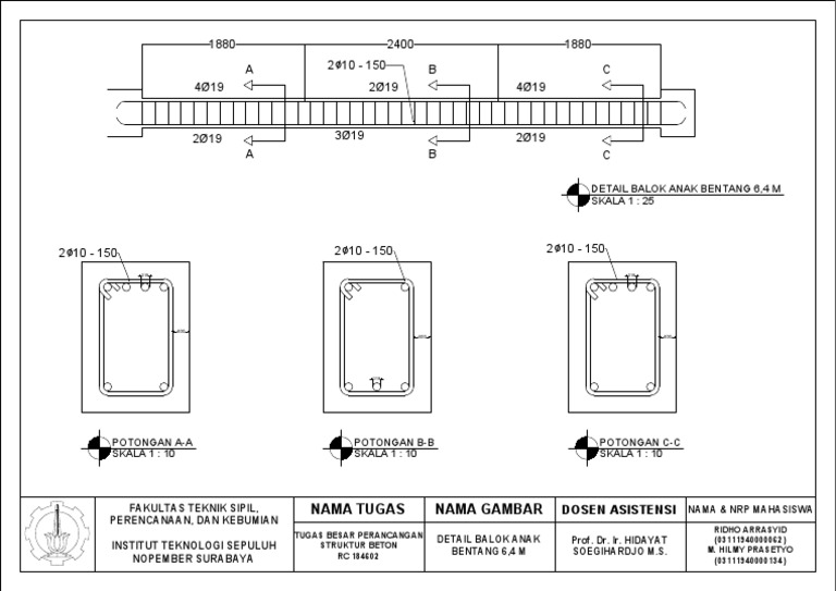 Detail Balok Anak Bentang 6,4 Meter | PDF