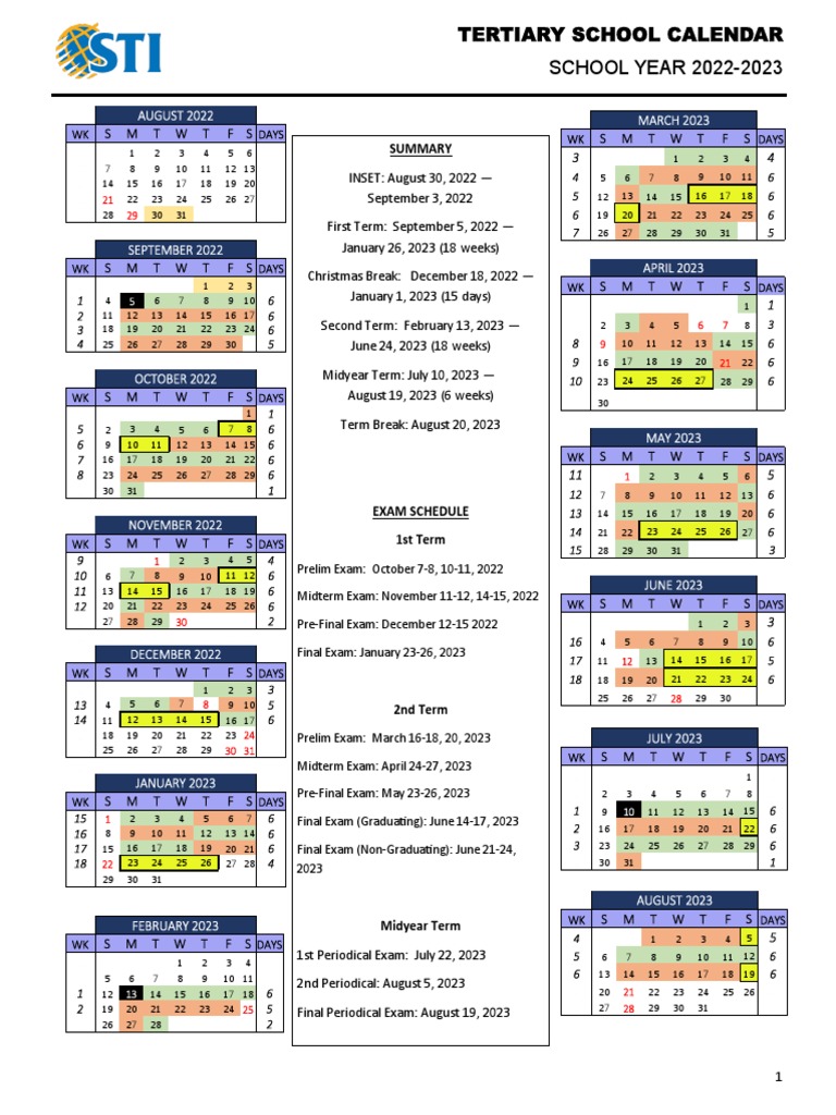 Tertiary School Calendar SY 2022 2023 | PDF