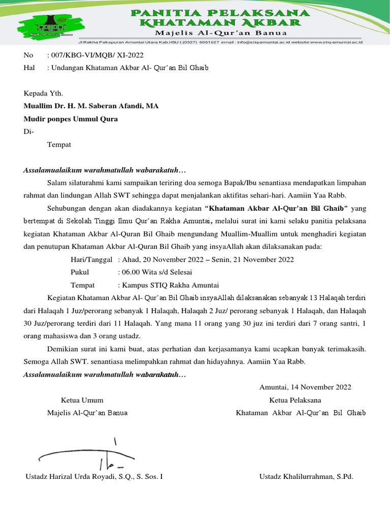 Surat Undangan Khataman Revisi II PDF | PDF