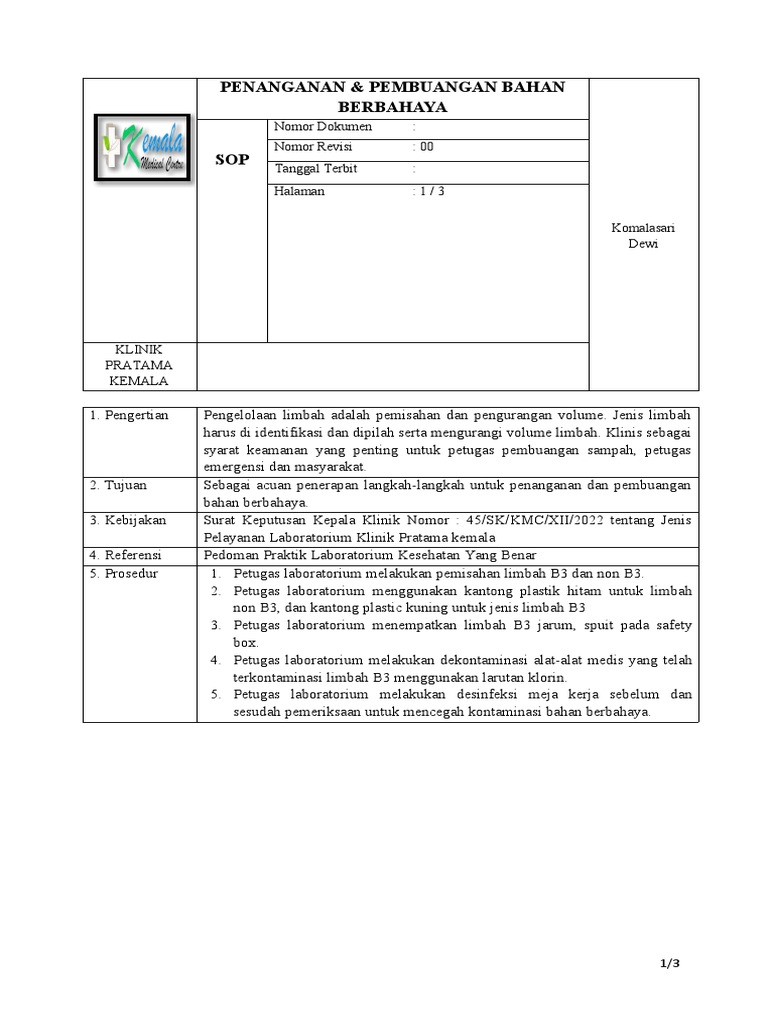 3.1.8.4 Sop Penanganan Dan Pembuangan Bahan B3 | PDF