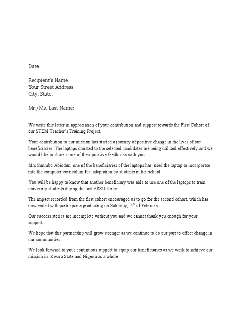 Sample Appreciation Letter | PDF