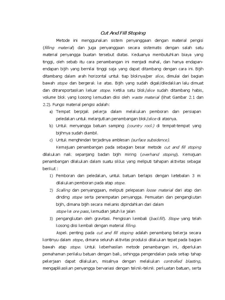 Metode Cut and Fill Stoping dalam Penambangan | PDF