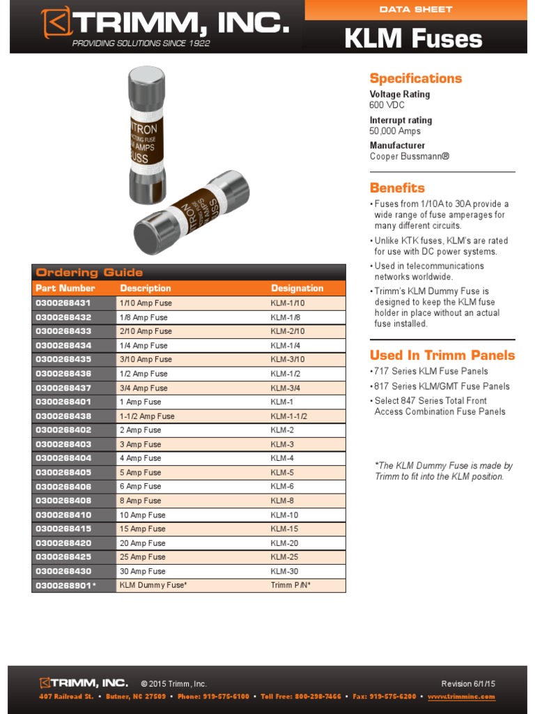 KLM Fuses | PDF | Fuse (Electrical) | Electricity