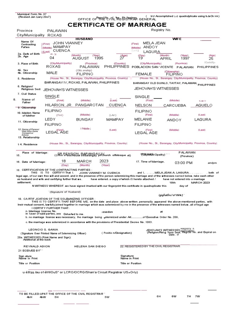 Certificate of Marriage | PDF | Affidavit | Marriage