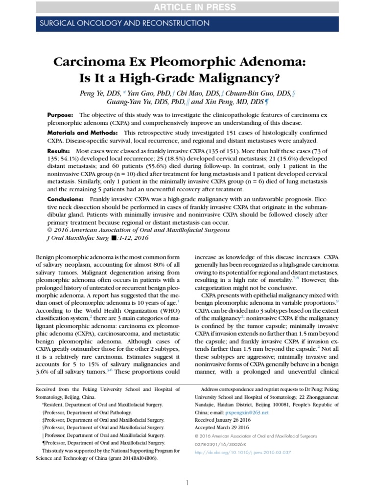 J Joms 2016 03 037 | PDF | Adenoma | Metastasis