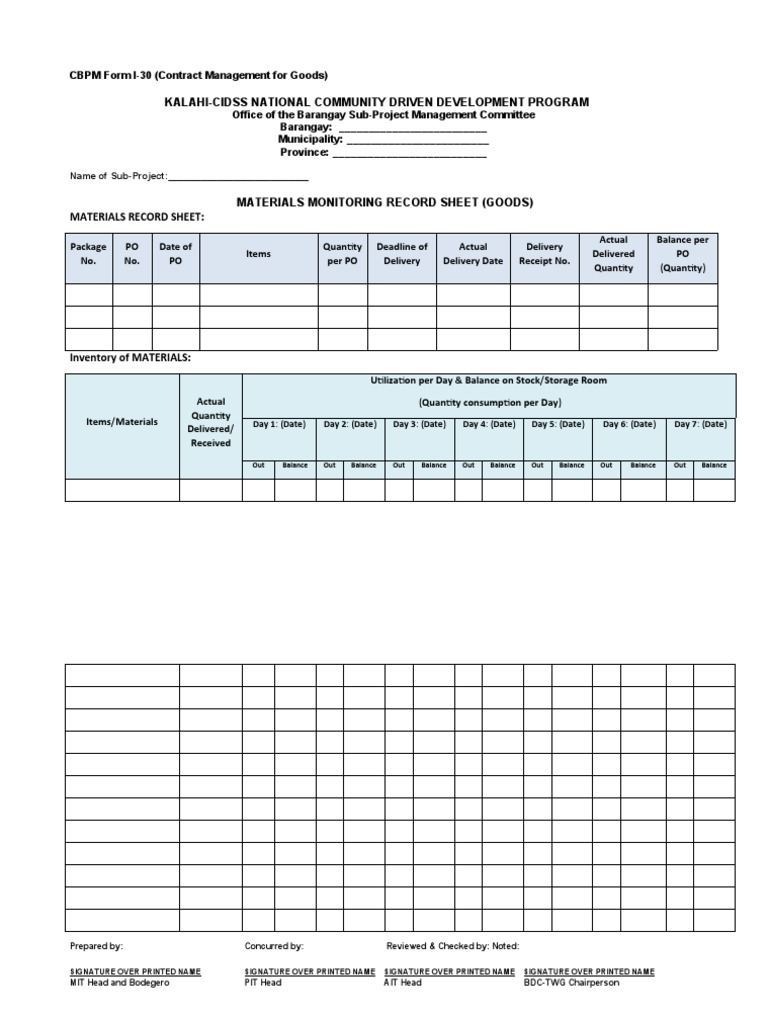 materials monitoring record sheet for works contract.docx | PDF