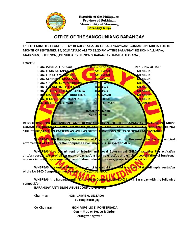 BADAC Reorganization Resolution in Kuya | PDF | Philippines
