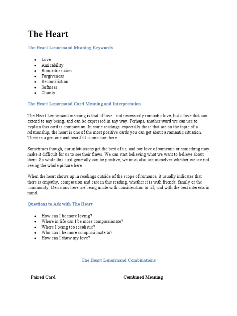 The Lenormand Card Meaning and Combinations | PDF | Love | Grief