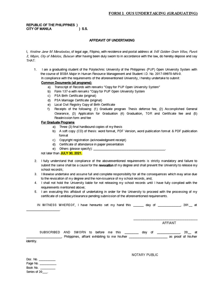 Affidavit of Undertaking | PDF | Affidavit | Thesis