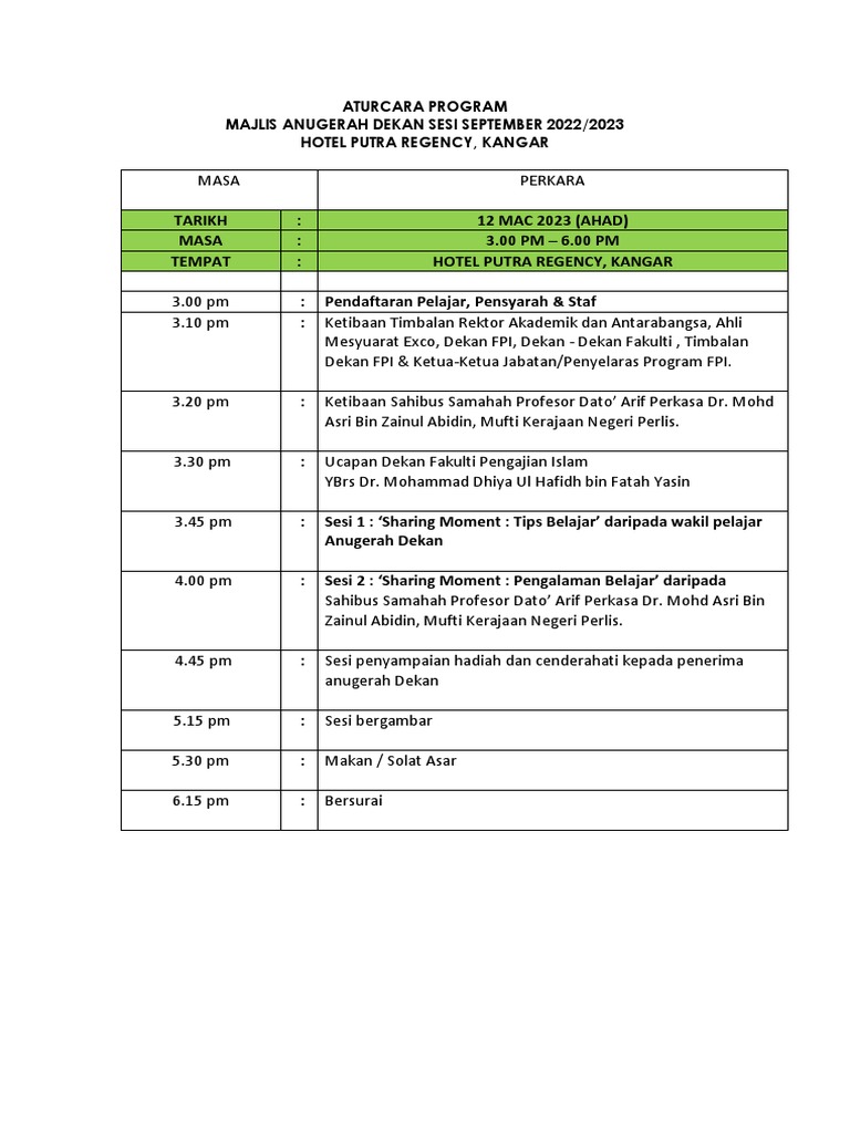 ATURCARA PROGRAM - Docx Anugerah Dekan | PDF