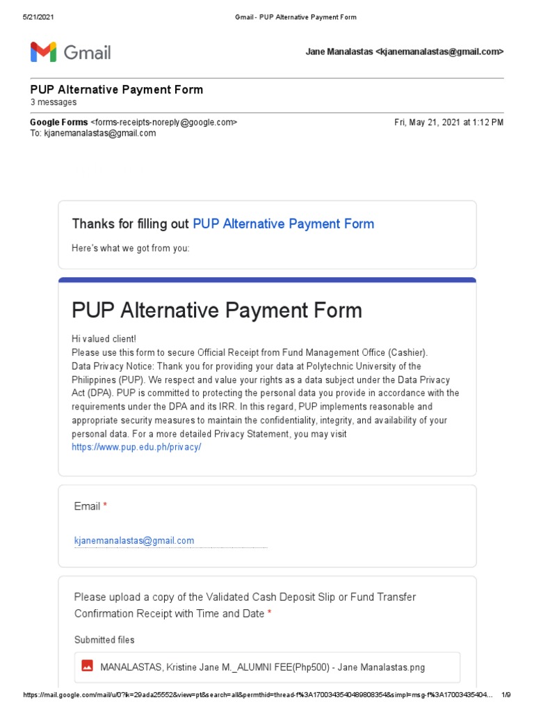 PUP Alternative Payment Form | PDF | Privacy | Information Privacy