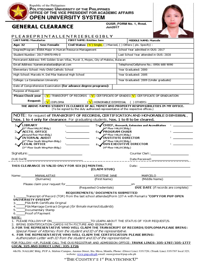 PUP OUS General Clearance 2017 | PDF