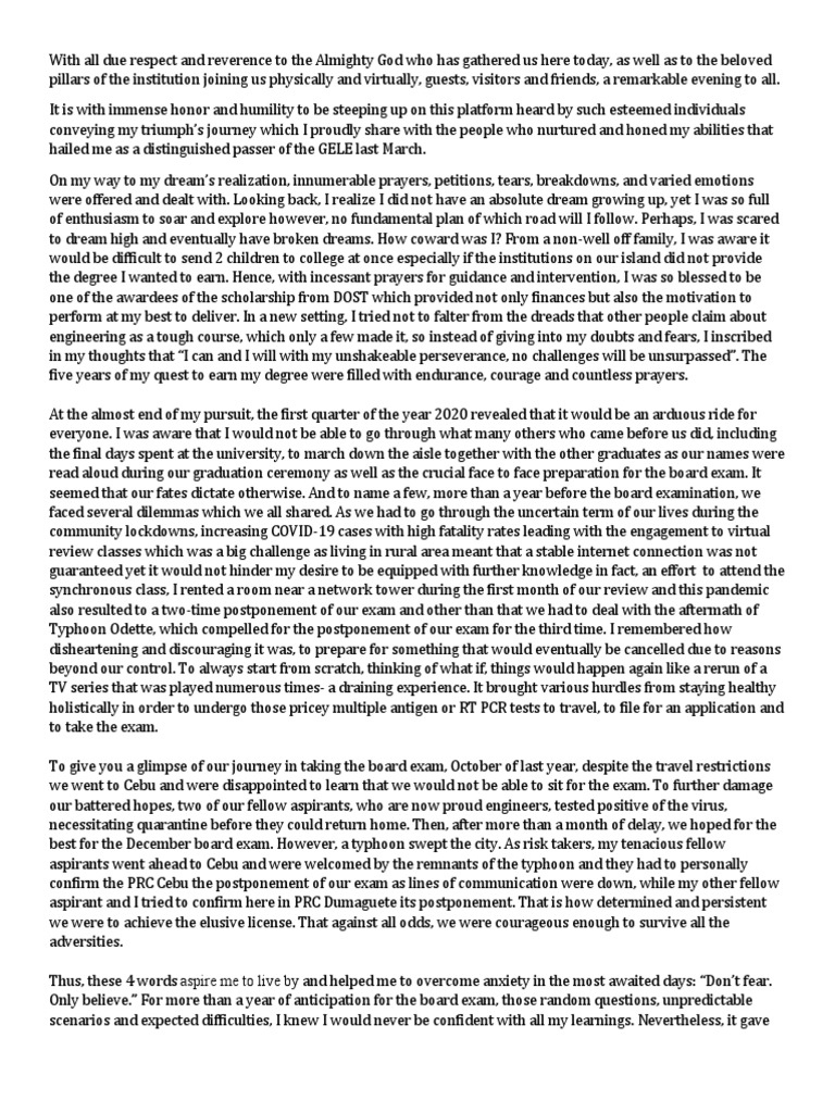 Testimonial Speech | PDF | Courage | Psychology