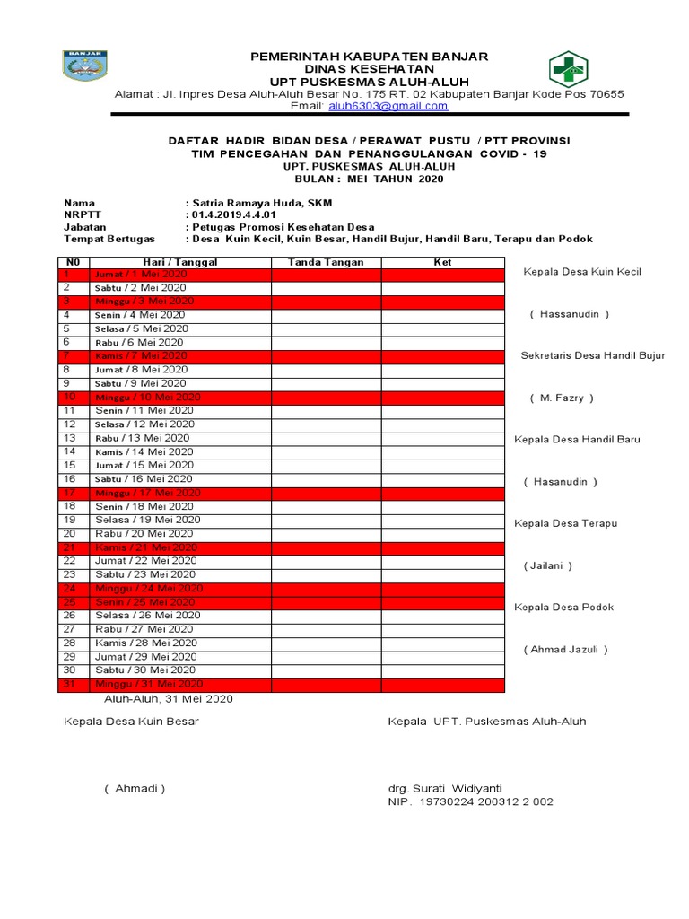 Daftar Hadir Bidan Desa | PDF
