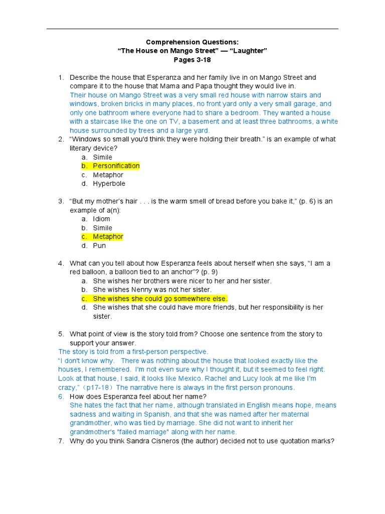 Comprehension Questions for "Laughter" | PDF