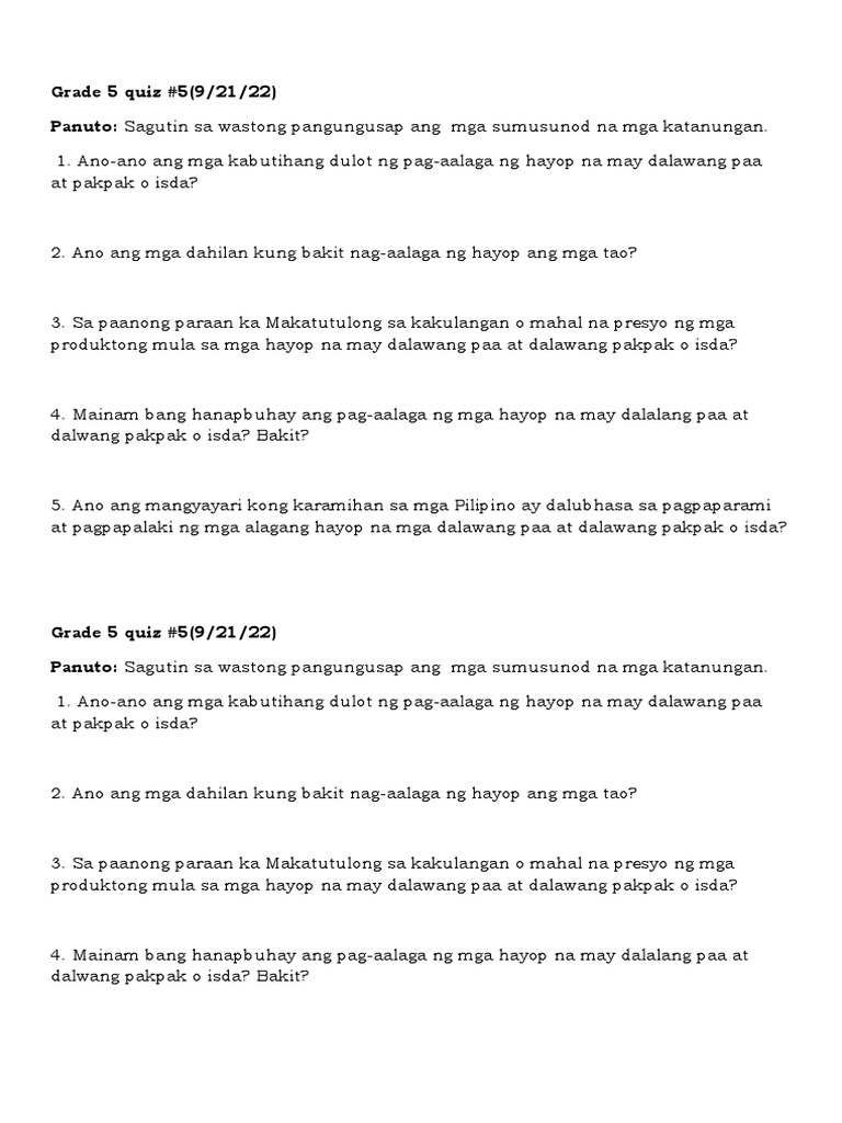 Grade 5 Quiz #5 | PDF