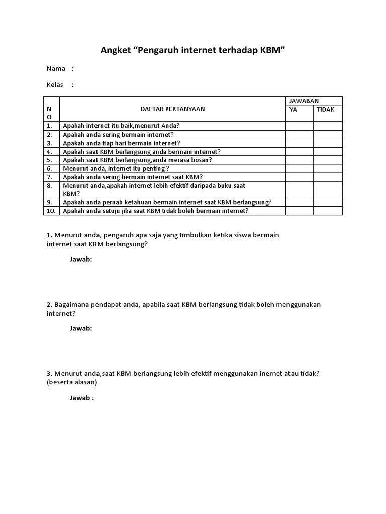 Angket Pengaruh Internet Terhadap KBM | PDF