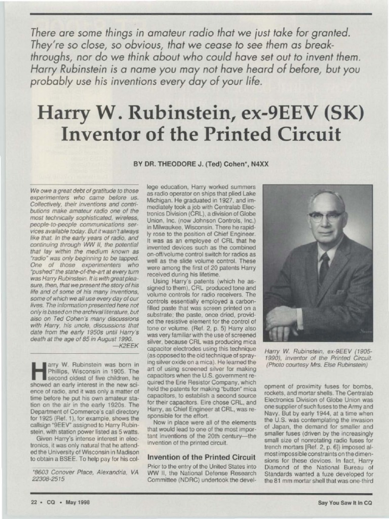 Harry Rubinstein - Inventor of The Printed Circuit PDF | PDF ...