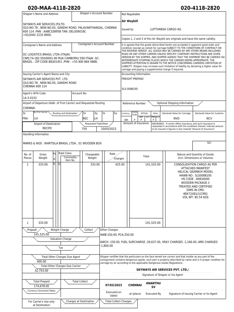 Mawb Rec PDF | PDF | Supply Chain Management | Freight Transport