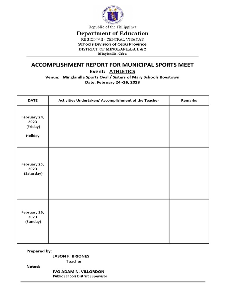 Accomplishment Report: Municipal Sports Meet | PDF