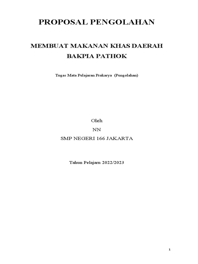 Contoh Proposal Ujian Praktek Prakarya Olahan | PDF