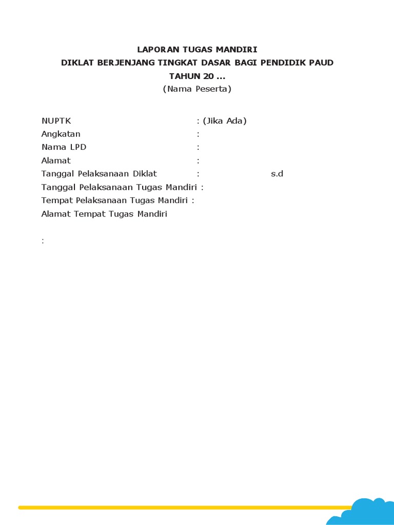 Contoh Laporan Tugas Mandiri Diklat Dasar | PDF Contoh Laporan Tugas Mandiri Diklat Dasar | PDF