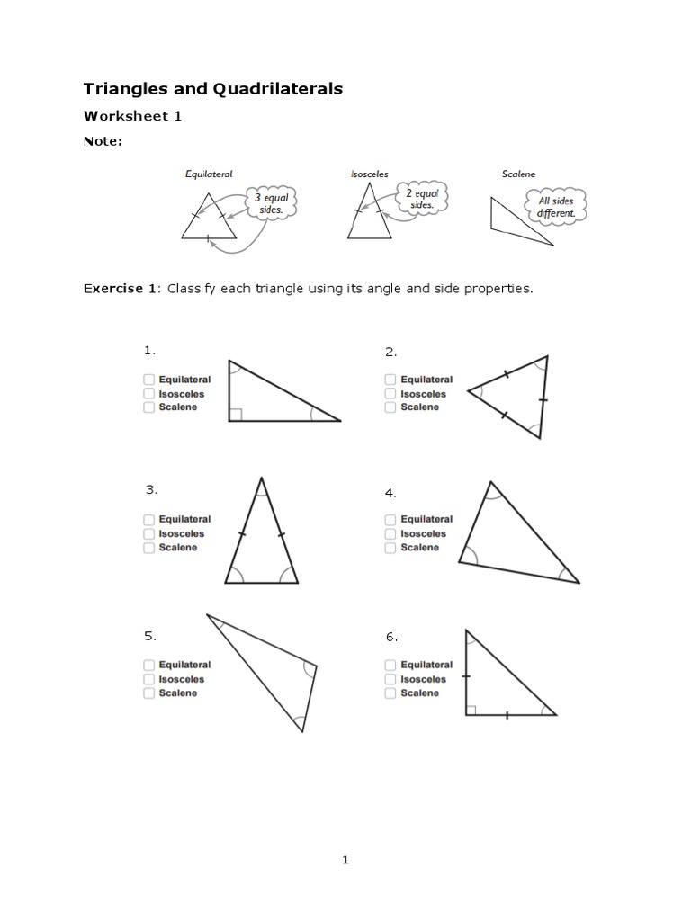 Worksheets Triangles Quadrilaterals PDF | PDF | Rectangle | Triangle