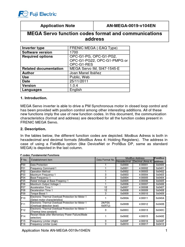 Codigos de Funcion y Direccion MODBUS | PDF | Electric Motor | Power Supply