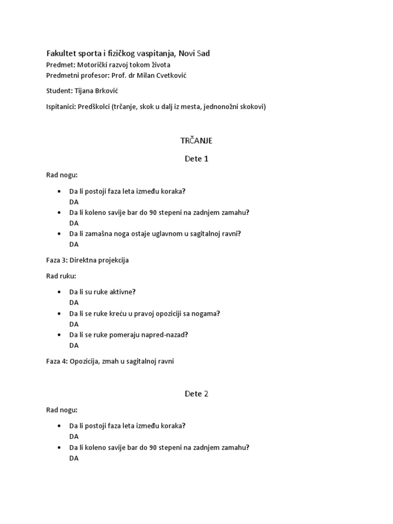 Motoricki Razvoj Tokom Zivota | PDF