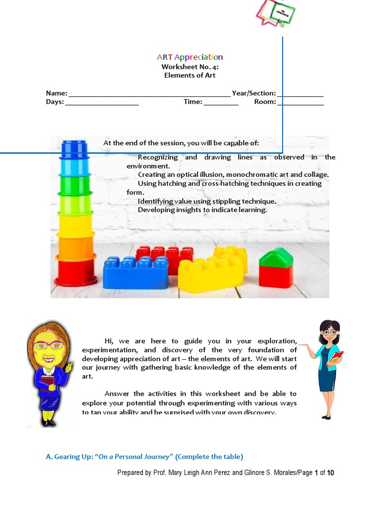 Worksheet No 4 ELEMENTS OF ART | PDF | Rubric (Academic) | Drawing