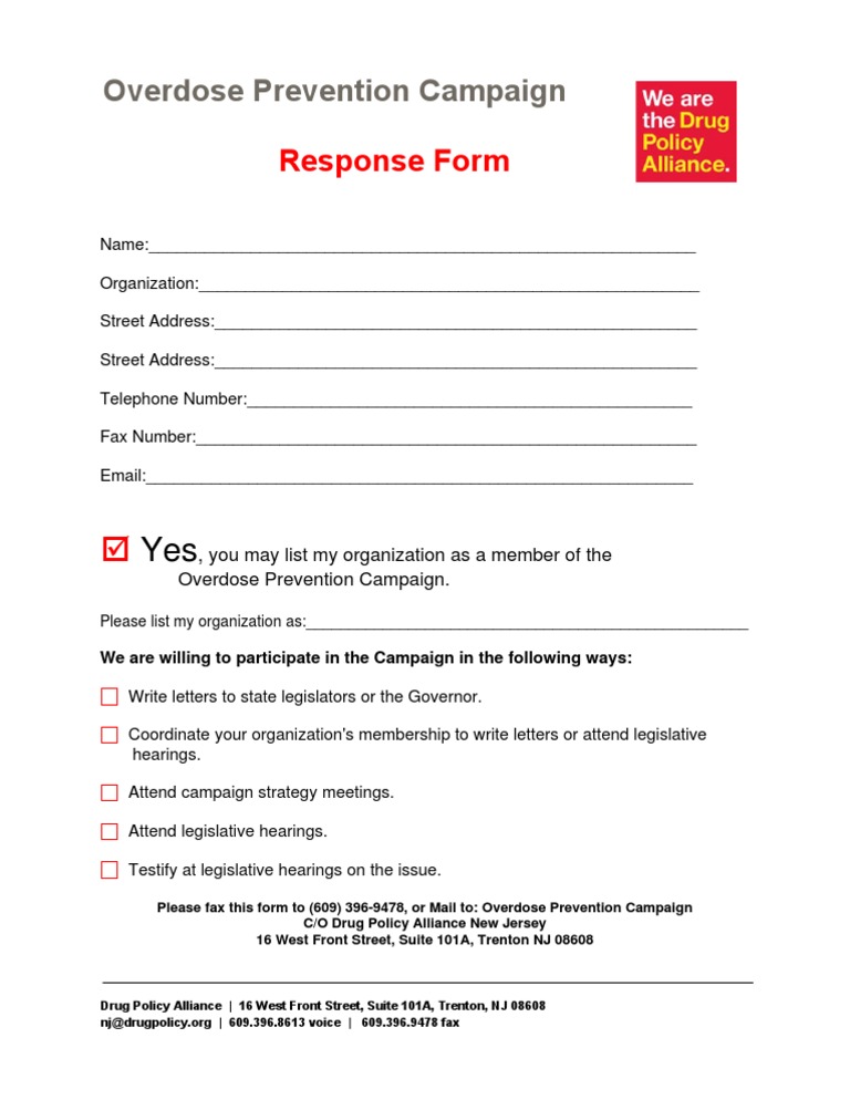 Overdose Prevention Campaign Response Form | PDF | Business