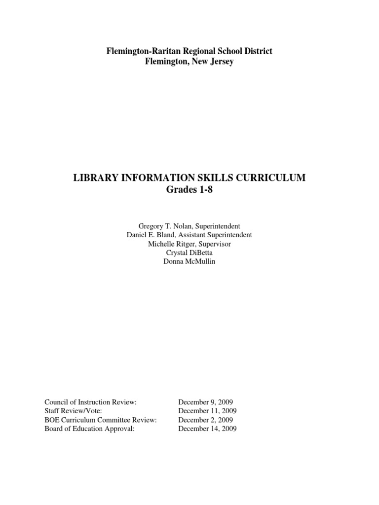 Library Curriculum 12-09 | PDF | Books | Libraries