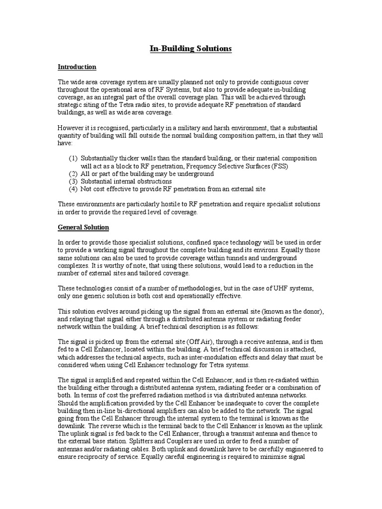 In-Building Solutions PDF | PDF | Amplifier | Antenna (Radio)