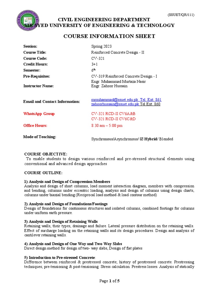 CIS - CV-321 Reinforced Concrete Design-II Fall 2021 | PDF | Prestressed Concrete | Beam (Structure)
