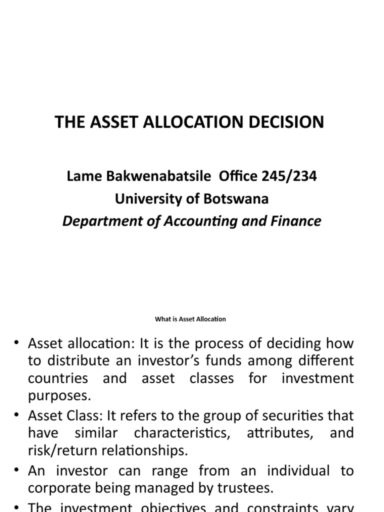 Topic 2 The Asset Allocation Decision.pptx | PDF | Investing | Market ...