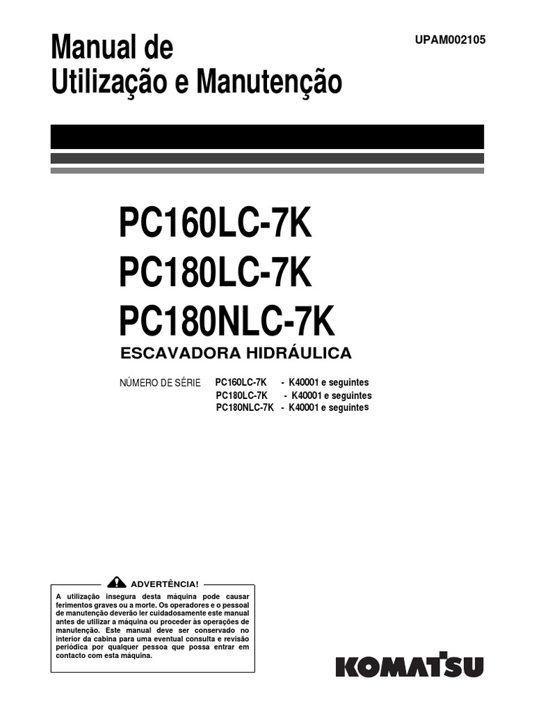 MANUAL de OPERADOR PC160 - PC180 - 7K - 0507 PDF | PDF | Ar condicionado | Motores
