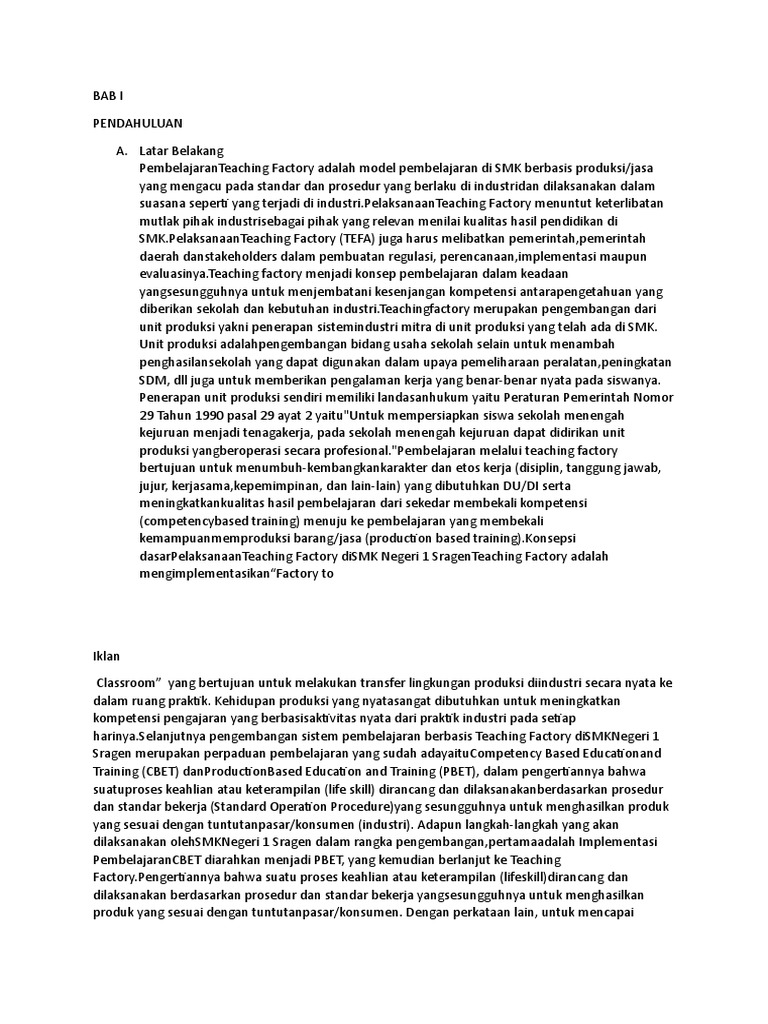 Proposal Bantuan Dana Teaching Factory | PDF