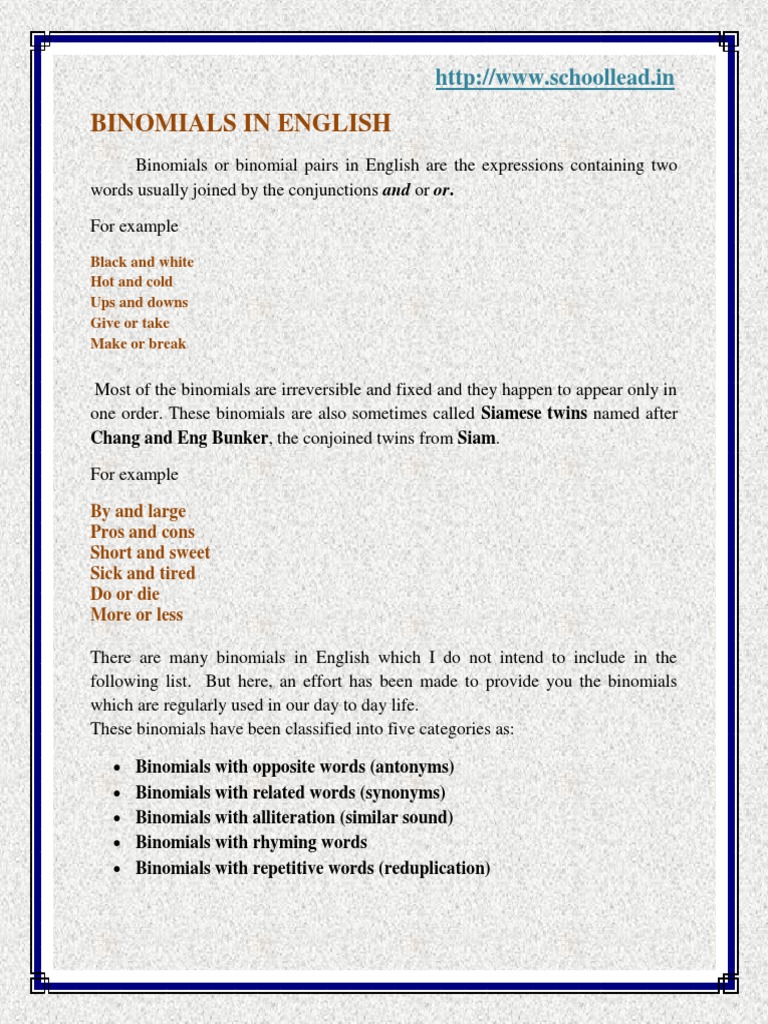 Binomials in English PDF | PDF