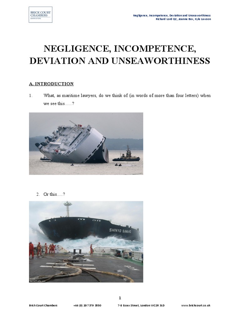 Negligence, Incompetence, Deviation and Unseaworthiness Handout | PDF ...