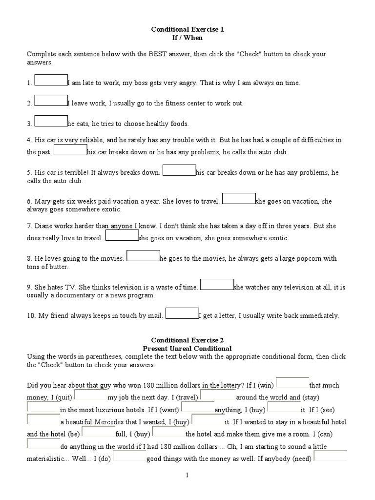 Conditional Overview. Exercises | PDF