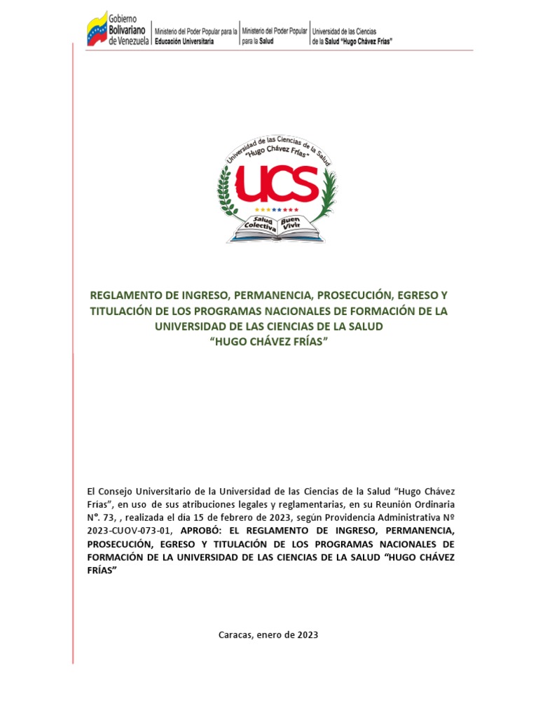 UCS - Reglamento de Ingreso, Prosecución, Egreso y Titulación | PDF | Educación más alta | Venezuela