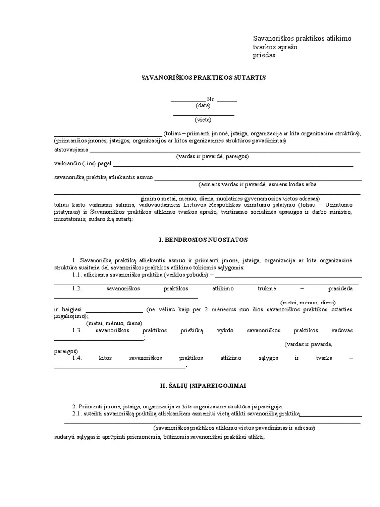 Praktikos Sutarties Pavyzdys | PDF