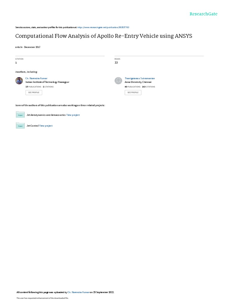 Computational Flow Analysis of Apollo Re-Entry Vehicle Using ANSYS ...