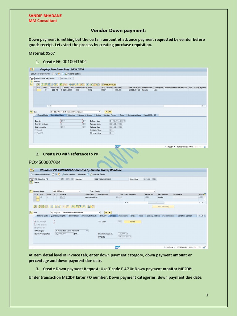 Vendor Down Payment | Download Free PDF | Invoice | Receipt