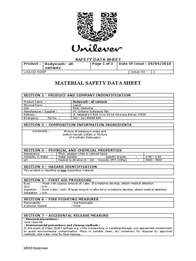MSDS Liquid Soap All Varian PDF | PDF | Water | Toxicity